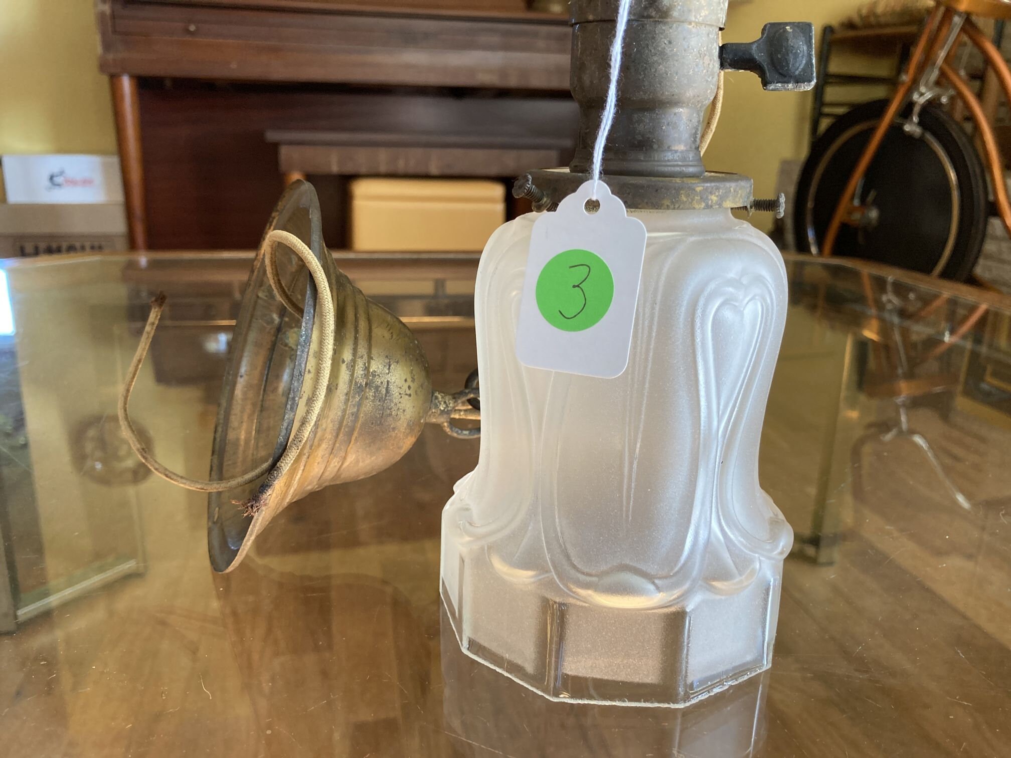 Antique Hubbell Chain Pendant Light Frosted Glass Bell Shade Paddle ...