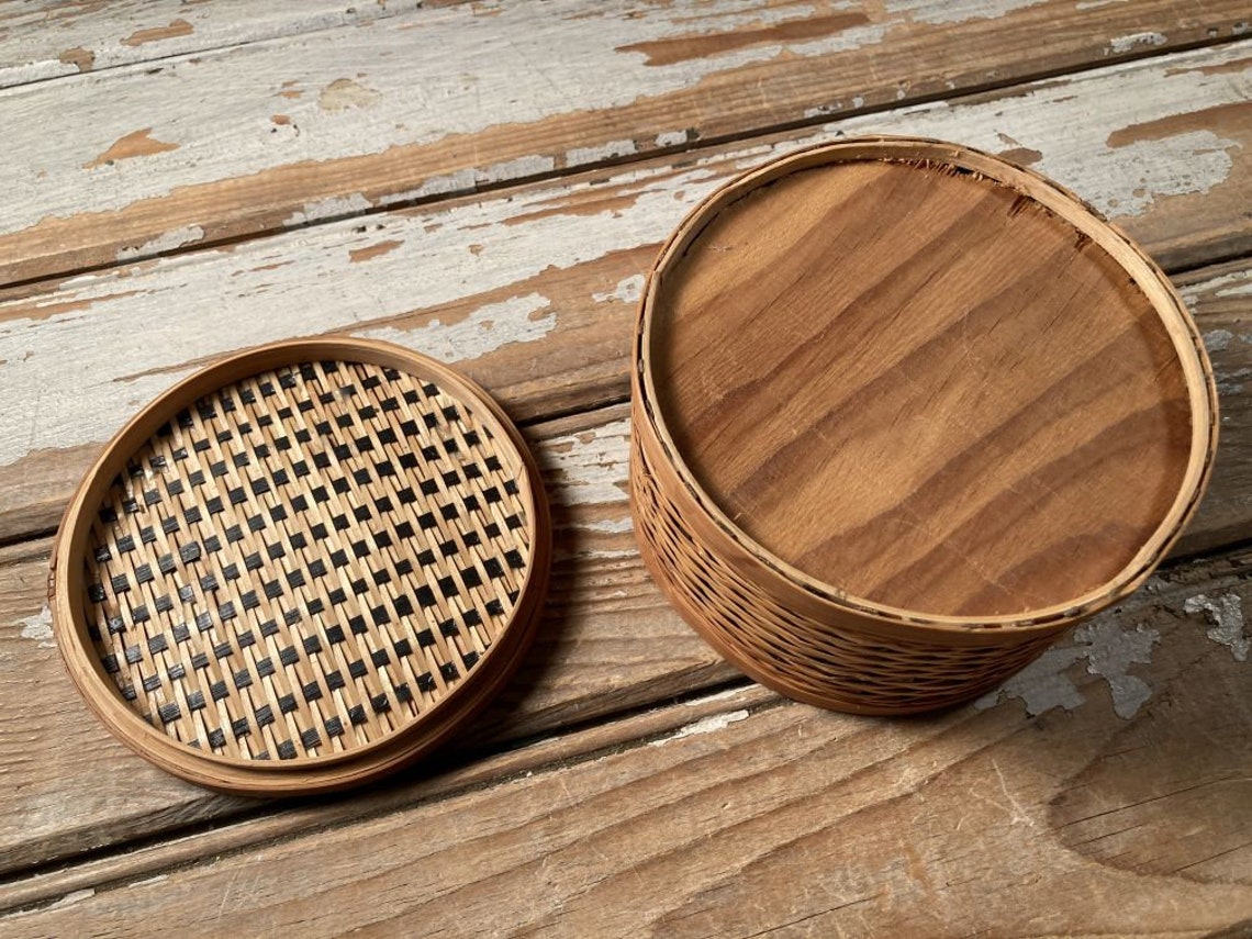 Vintage Wicker Trinket Box Small Round Lidded Storage Box - Etsy