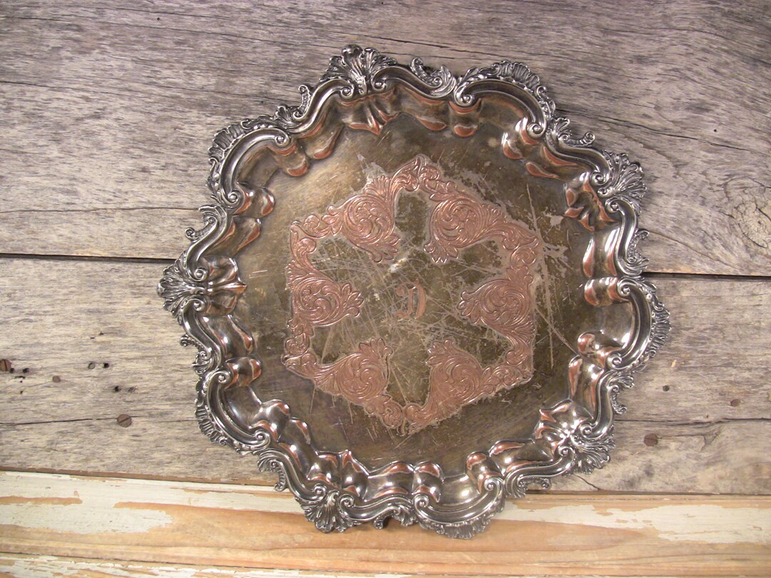 Vintage Silverplate on Copper Footed Tray D Monogram Stamped Hallmarks ...