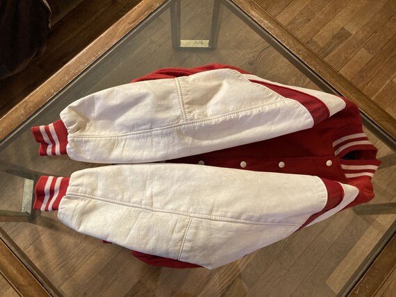 Vintage Holloway College Jacket Red White Wool Leathe… - Gem
