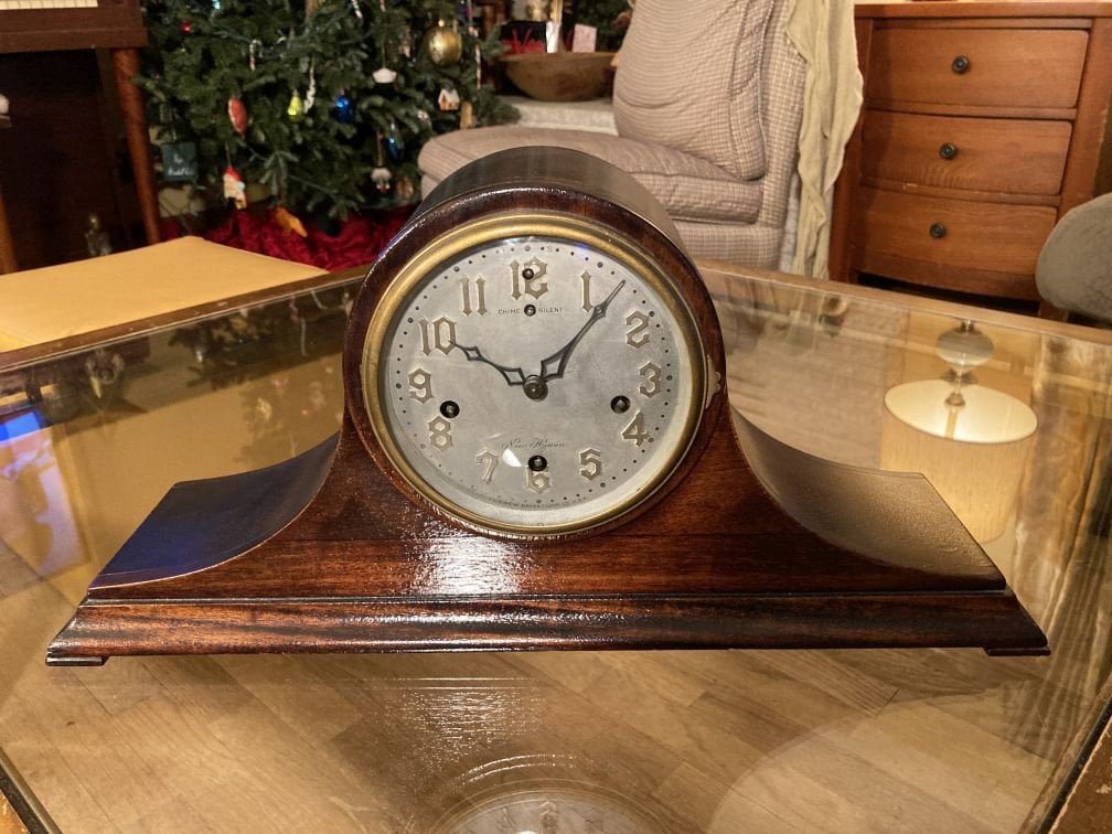 Antique Wind-up Mantel Clock New Haven Tambour 8-day Chimes Serviced in ...