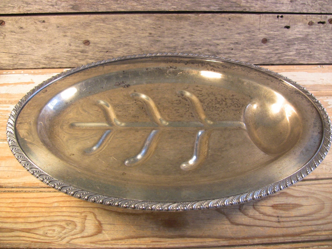 Vintage Silverplate Footed Roast Platter Silver on Copper W- Juice Well ...