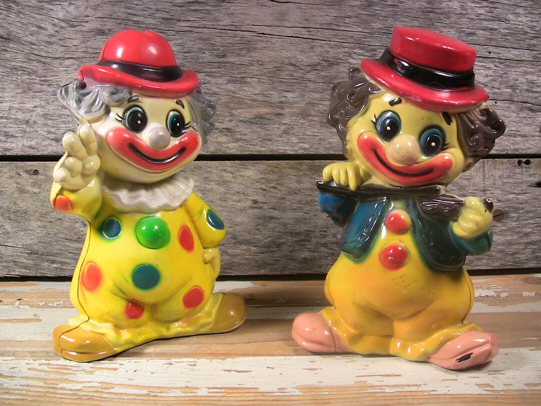Vintage Coin Banks Colorful Pair Blowmold Plastic Clowns Hong Kong ...