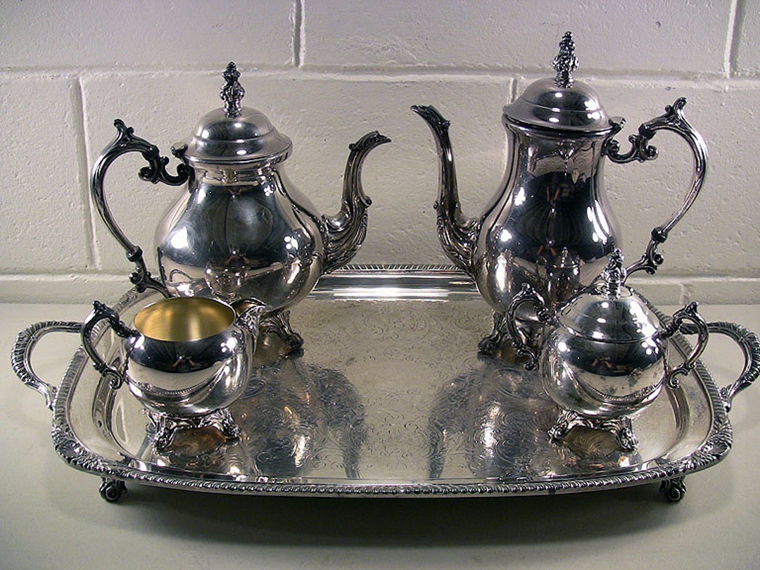 Vintage Silverplate Coffee Tea Service 5-pc Serving Set Tray Coffee Pot ...