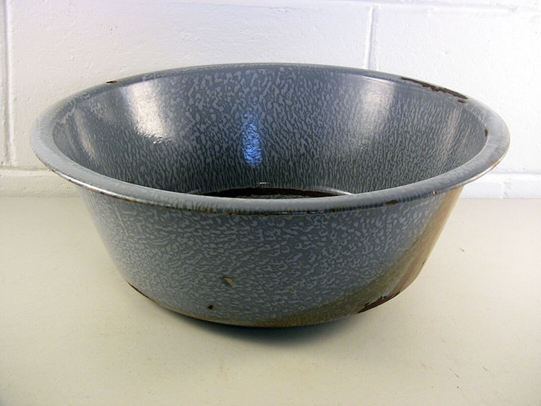 Vintage Graniteware Pan Gray Enamelware Tub Basin Rustic Home Decor ...