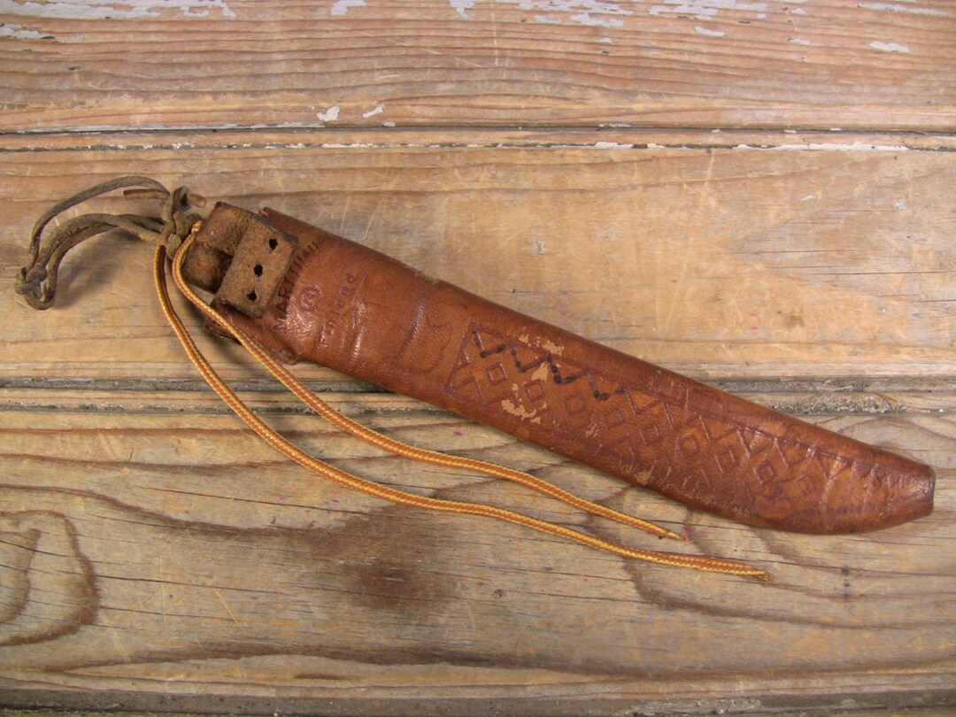 Vintage Tooled Leather Fish Knife Sheath Marttiini Finland 8-in Writing ...