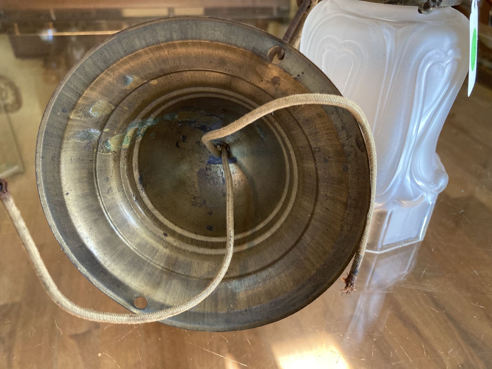 Antique Hubbell Chain Pendant Light Frosted Glass Bell Shade Paddle ...