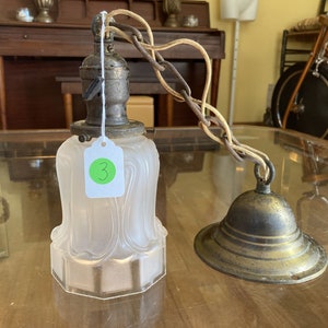 Antique Hubbell Chain Pendant Light Frosted Glass Bell Shade Paddle ...