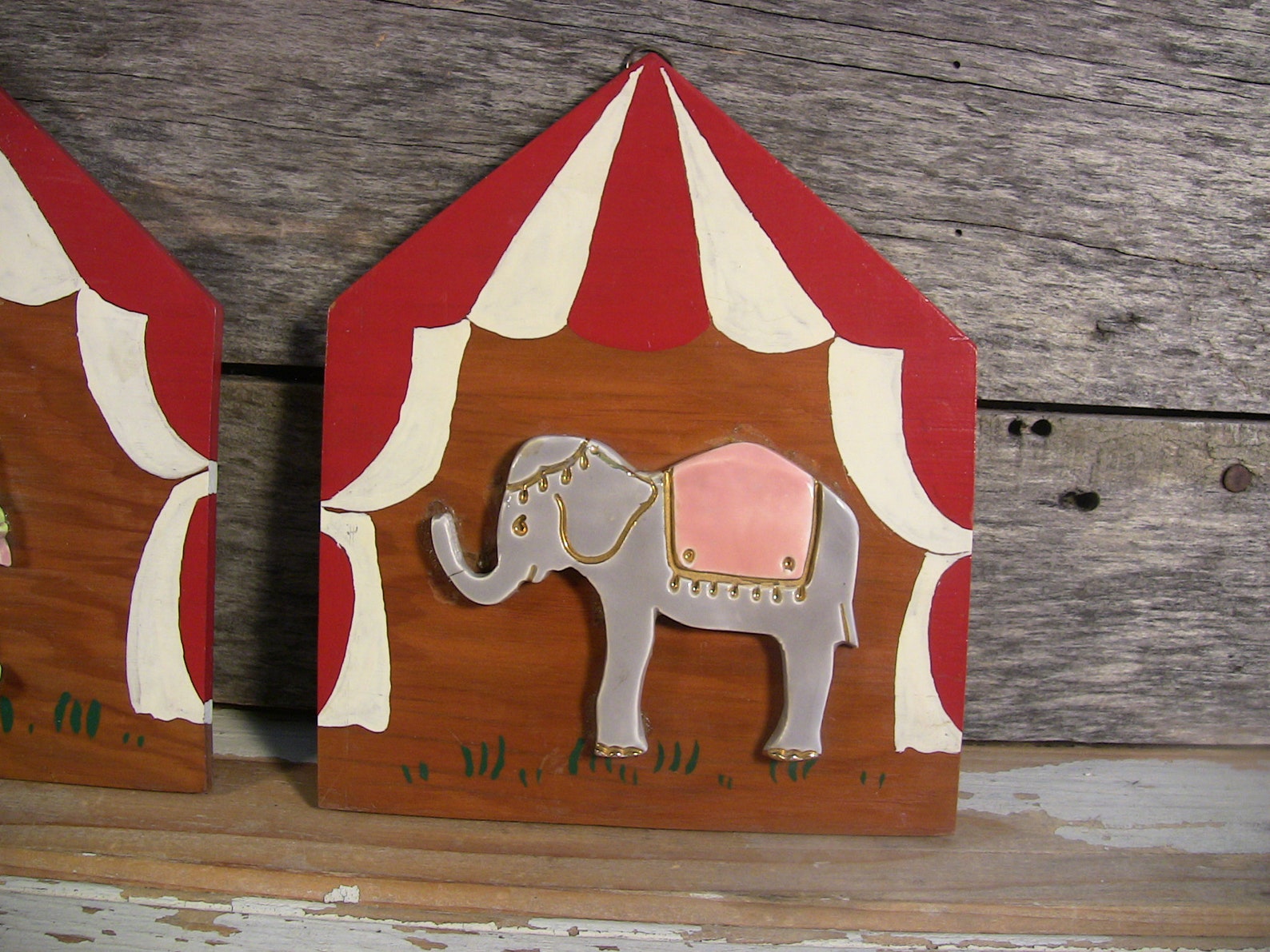 Vintage Big Top Circus Wall Plaques Crafted Wood Ceramic Clown Elephant ...