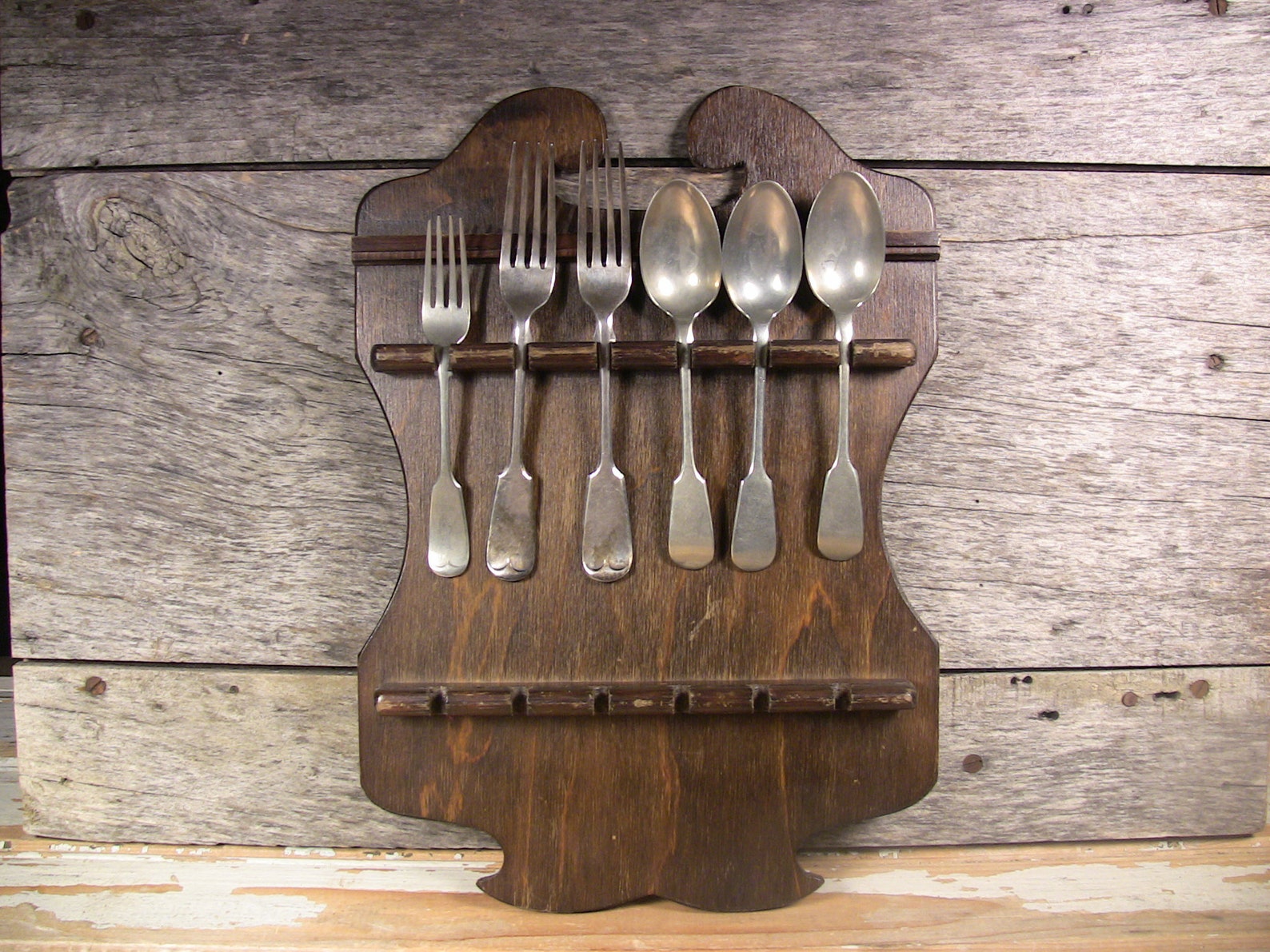 Vintage Wooden Hanging Spoon Rack 12-Slot Standard Eating Utensil ...