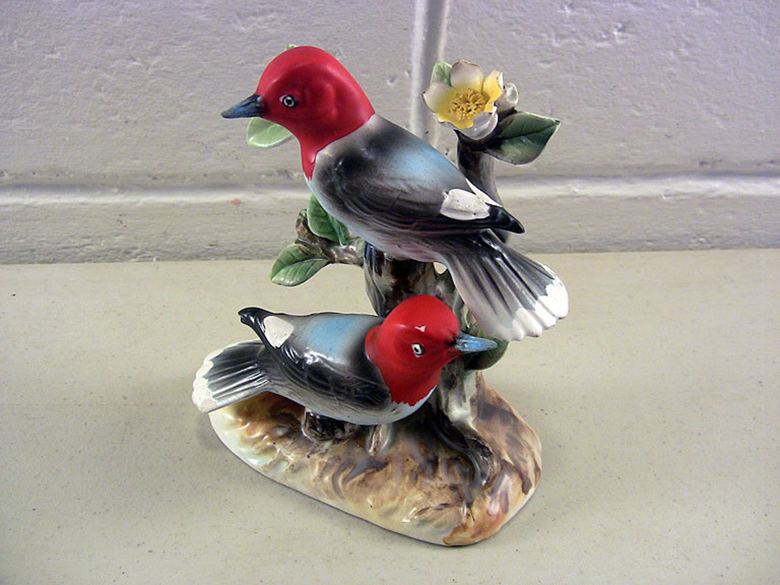 Vintage Bird Figurines Ceramic Birds Woodpeckers on Branch - Etsy