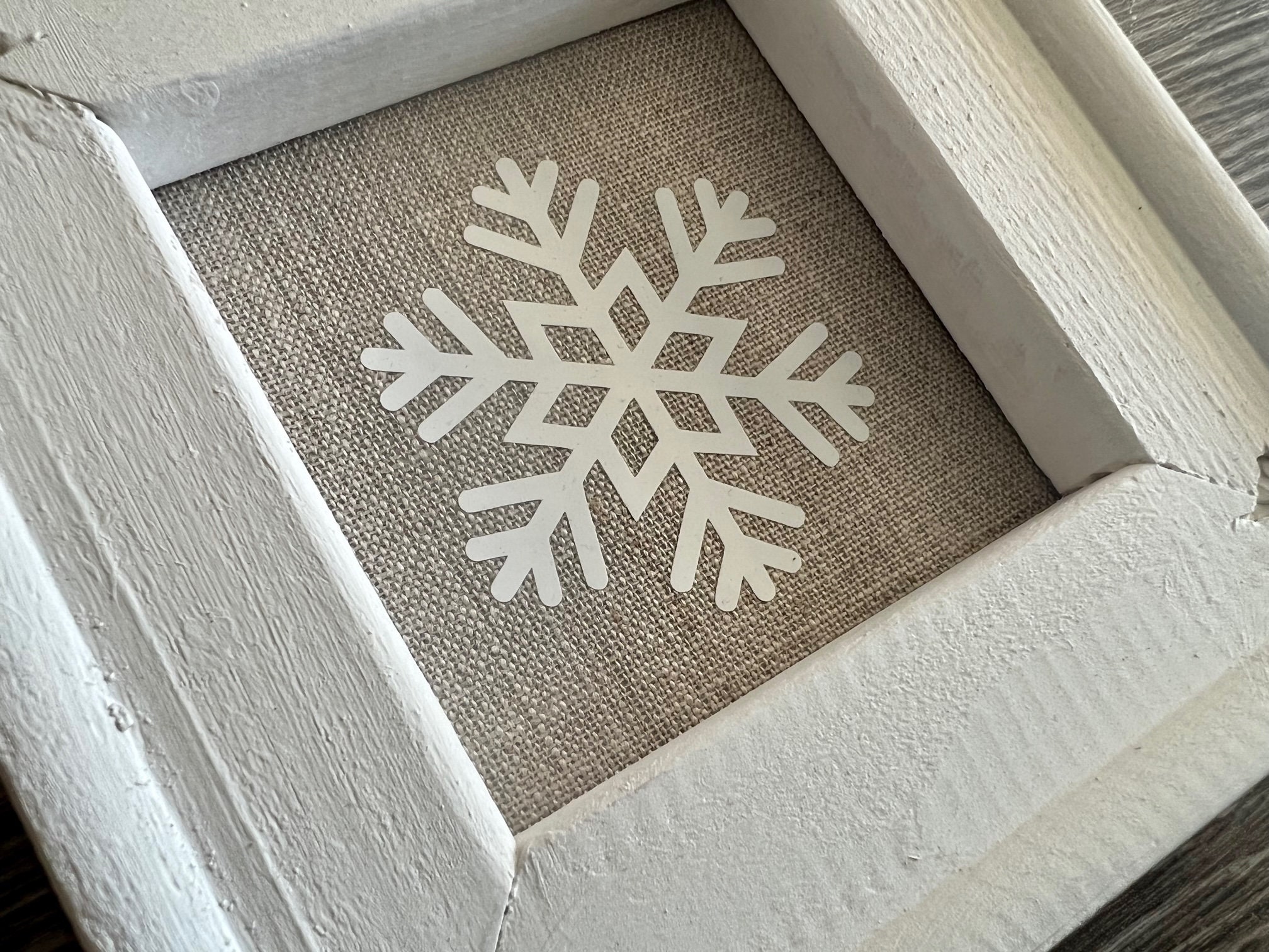 Snowflake Reversed Canvas Sign | Natural Linen Canvas & White Vinyl ...