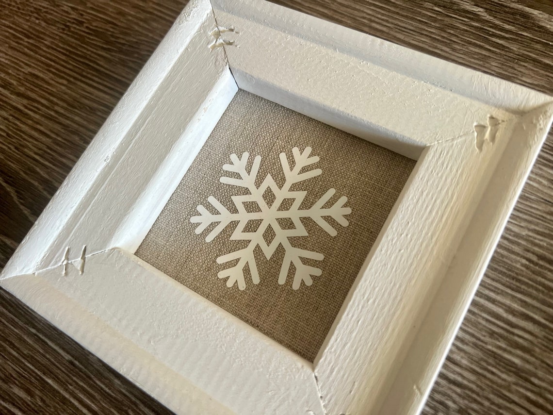 Snowflake Reversed Canvas Sign | Natural Linen Canvas & White Vinyl ...