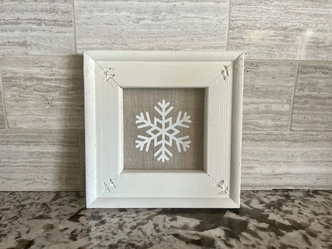 Snowflake Reversed Canvas Sign | Natural Linen Canvas & White Vinyl ...