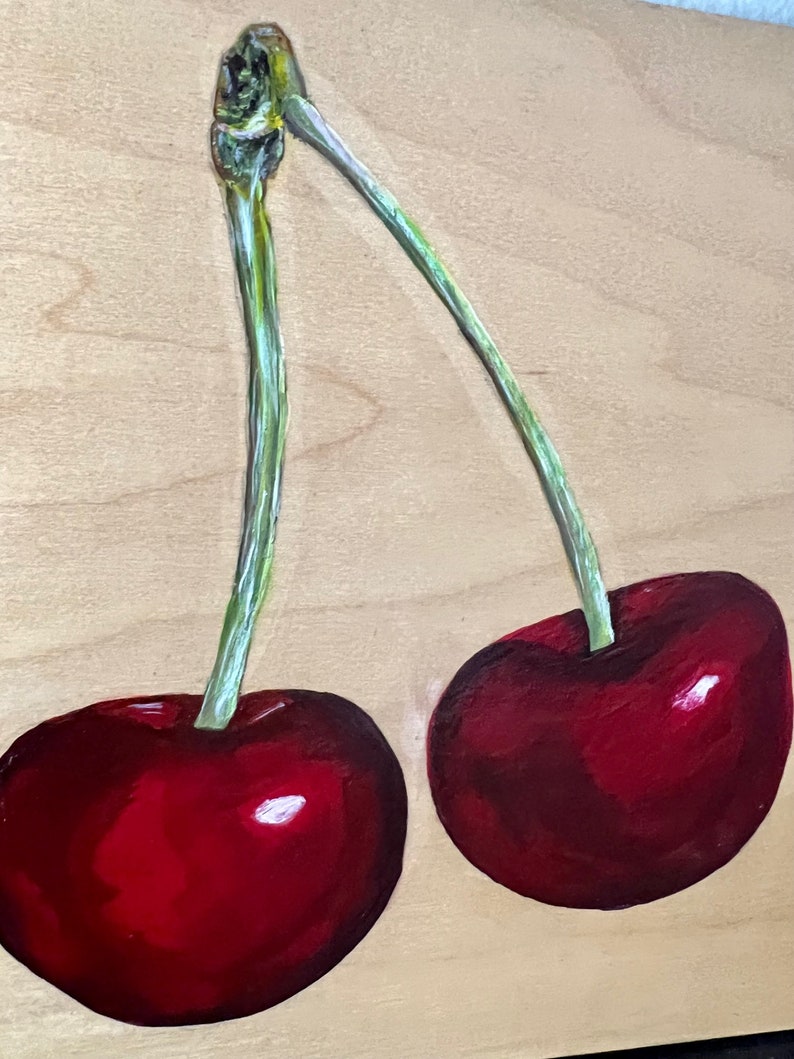 Cherry Painting Wood | Original Painting | Red Cherries | Hand Painted ...