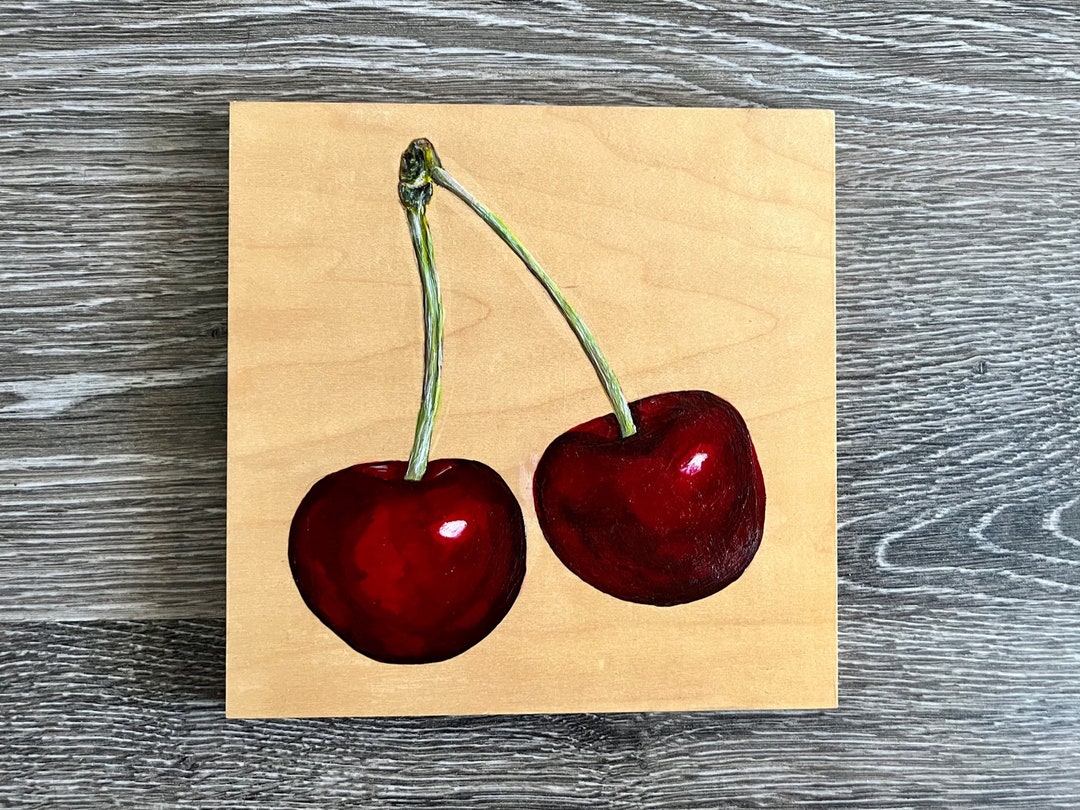Cherry Painting Wood | Original Painting | Red Cherries | Hand Painted ...