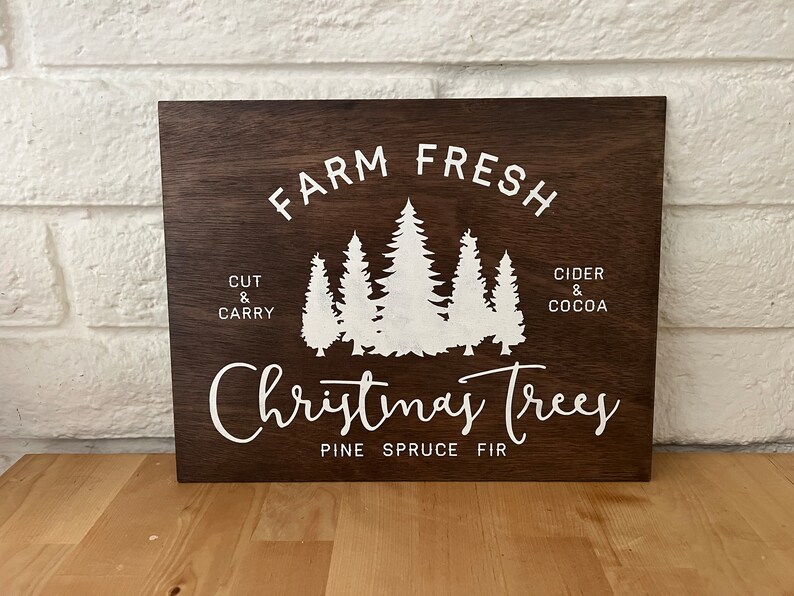 Farm Fresh Christmas Trees Sign | Stained Wood White Paint | Hand ...