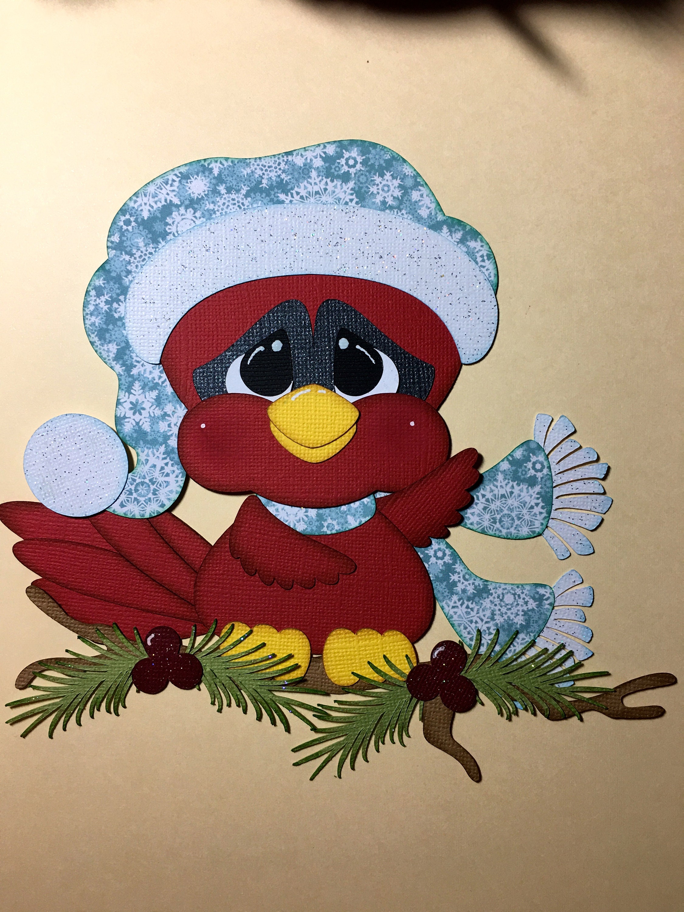 Holiday Cardinal With Snowflake Hat and Scarf Paper Piecing Die Cut ...