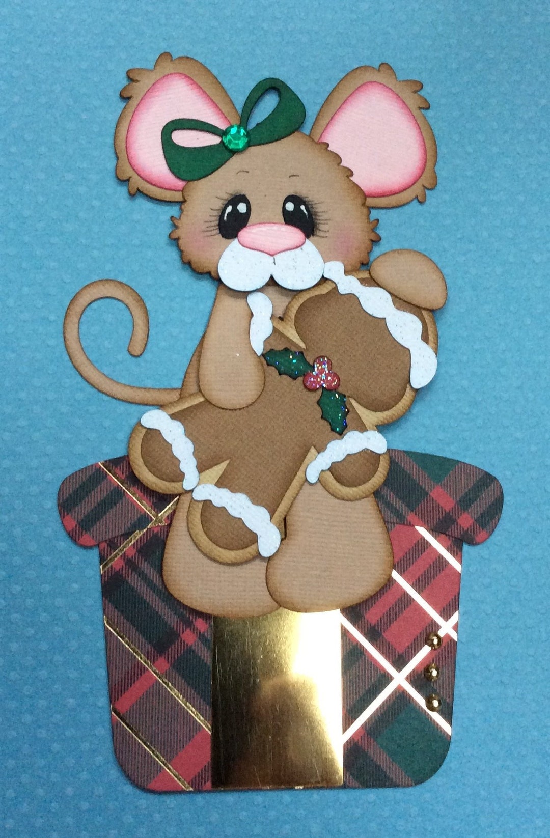 Christmas Mouse Sitting on Present Holding a Cookie Paper Piecing Die ...