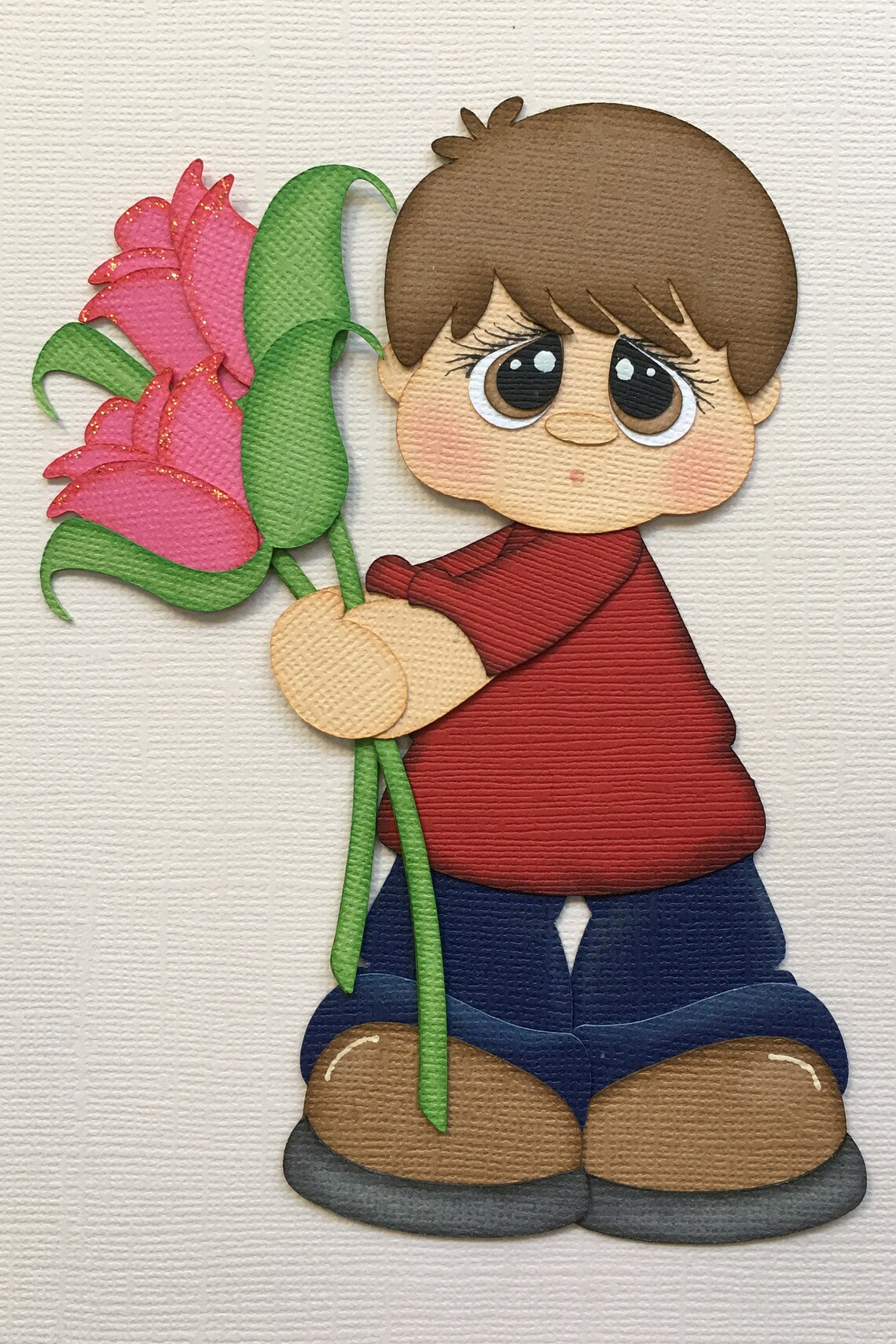 Boy Holding Roses Paper Piecing Die Cut Scrapbook | Etsy