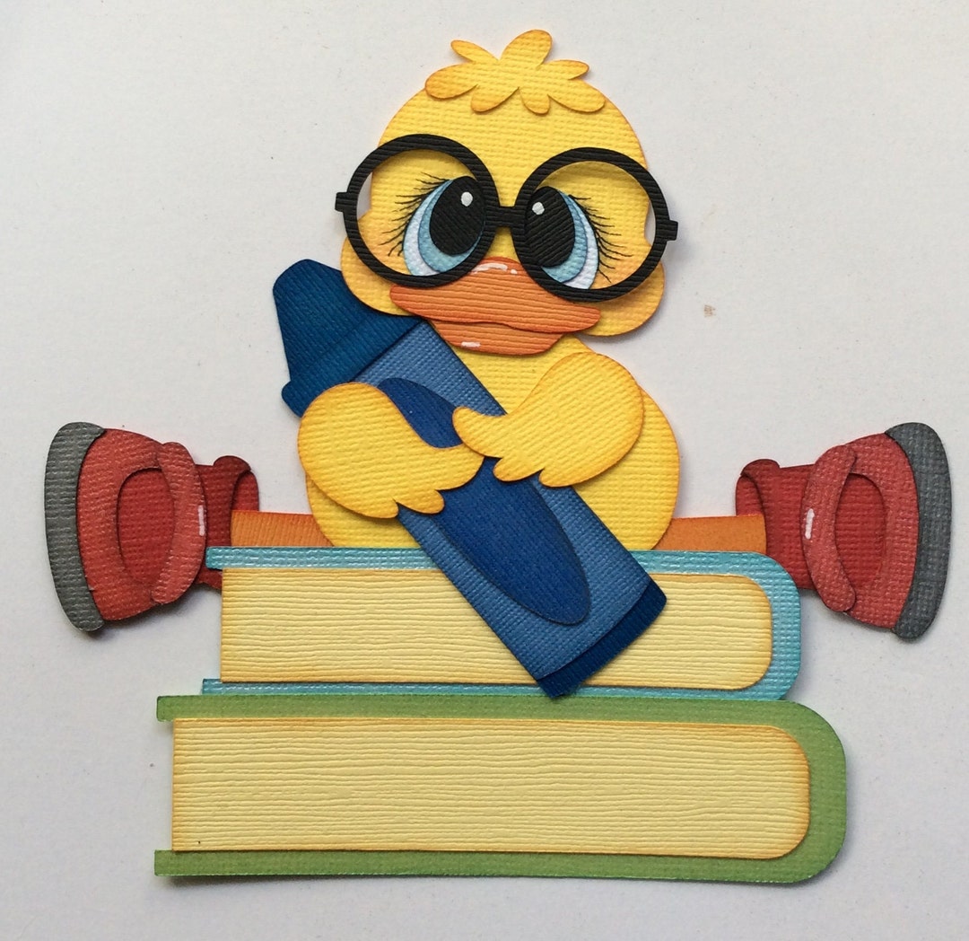 School Duck on Books With Crayon Paper Piecing Die Cut Scrapbook ...