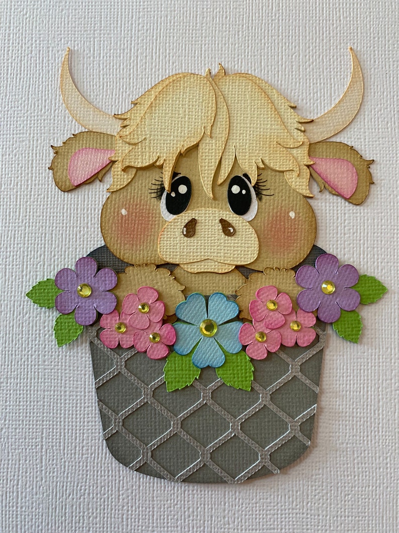 Highland Cow in Basket Paper Piecing Die Cut Scrapbook Embellishment - Etsy
