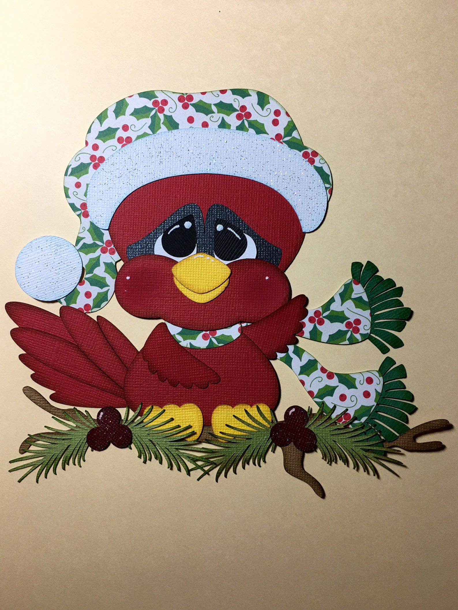 Holiday Cardinal With Holly Hat Paper Piecing Die Cut Scrapbook ...