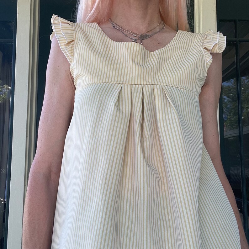 Vintage 70s Seersucker Pinstripe Yellow White Handmade Peasant Tank Top ...