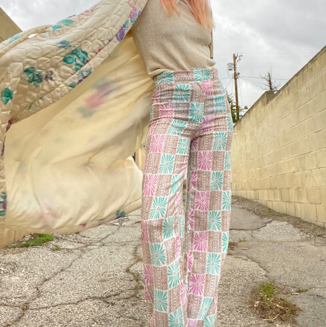 Vintage Y2k Pastel Print Pants High Waist Straight Leg Sheer ...