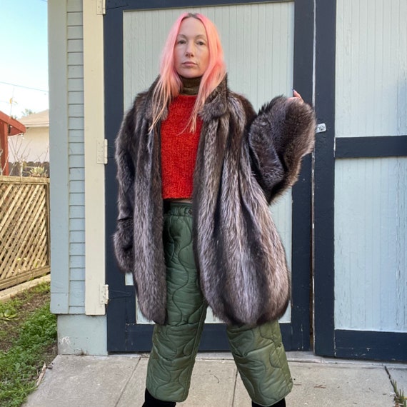 Vintage 80s Silver Fox Fur Leather Reversible Bomber Style | Etsy