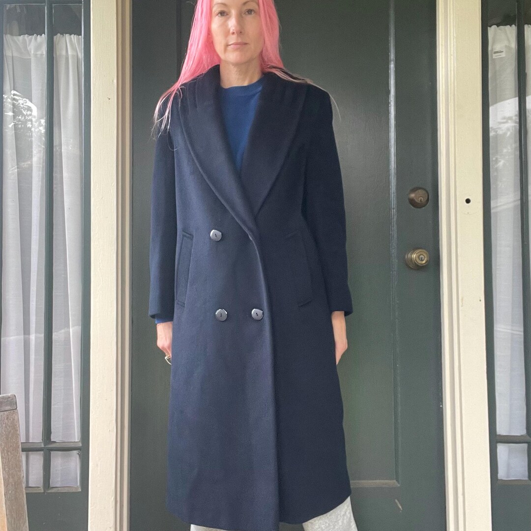Vintage 80s Navy Blue Long Overcoat Winter Midi Maxi Size Medium - Etsy