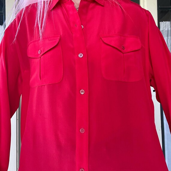 vintage 80s christian dior designer red silk button u… - Gem