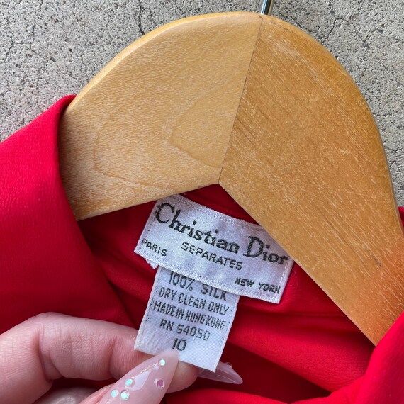 vintage 80s christian dior designer red silk button u… - Gem