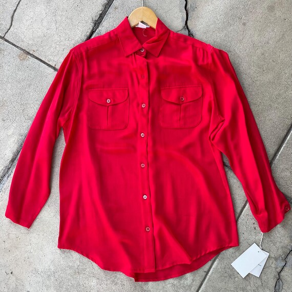 vintage 80s christian dior designer red silk button u… - Gem