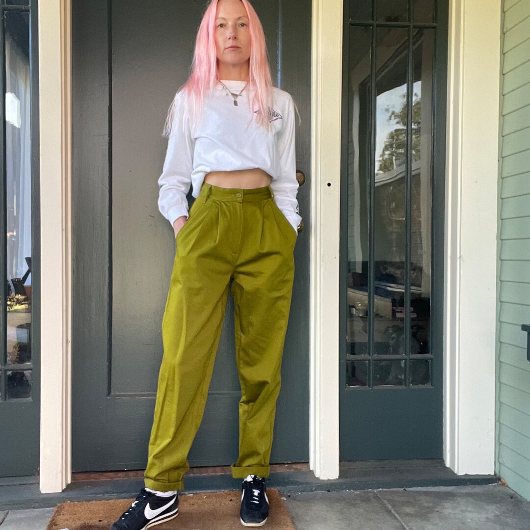 Vintage 80s United Colors of Benetton Chartreuse Olive High Waist ...