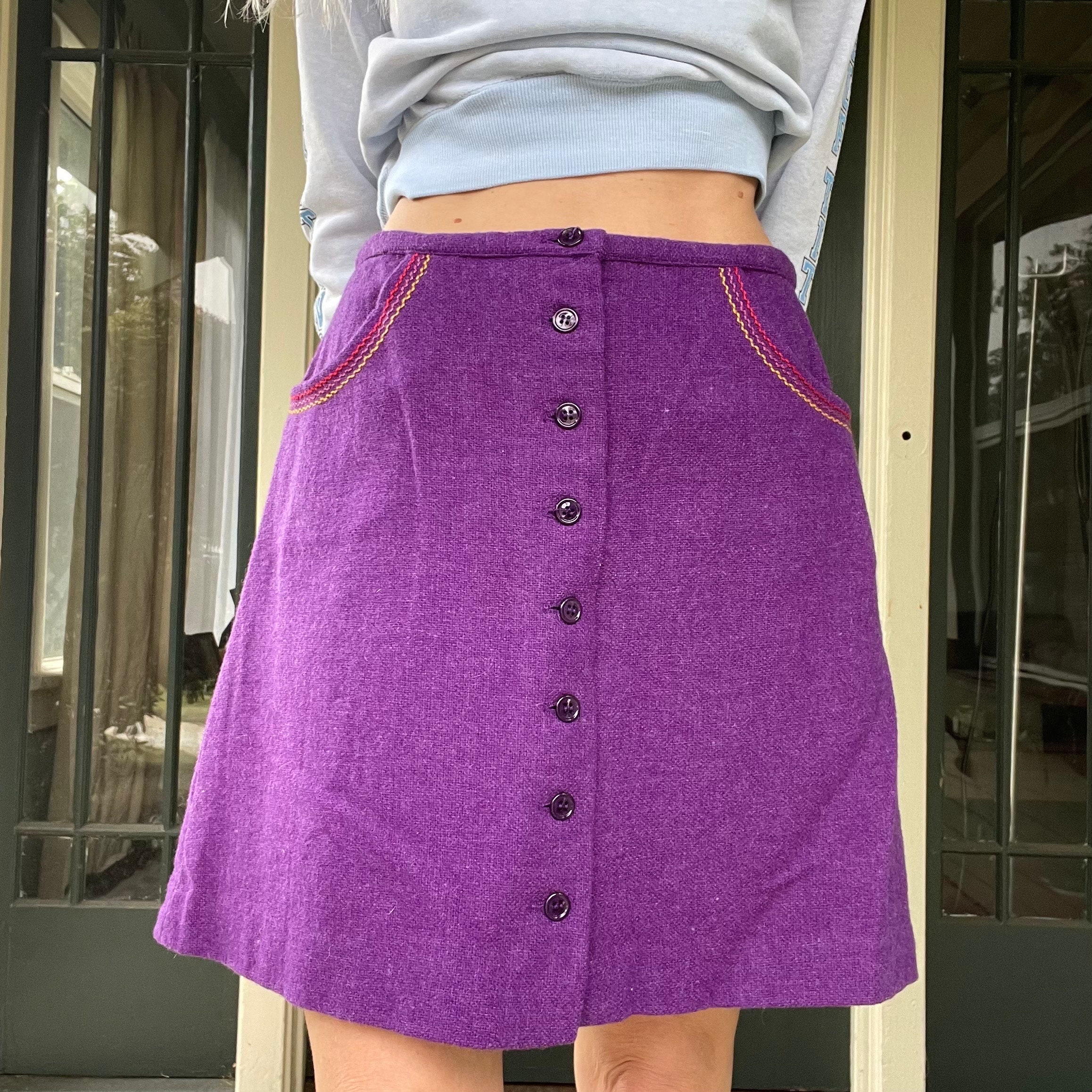 Vintage 60s 70s Purple Button up Mod Mini Skirt Miniskirt Size Small - Etsy