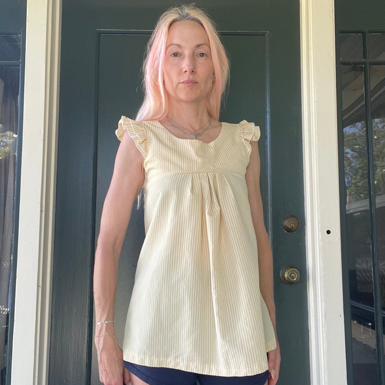 Vintage 70s Seersucker Pinstripe Yellow White Handmade Peasant Tank Top ...