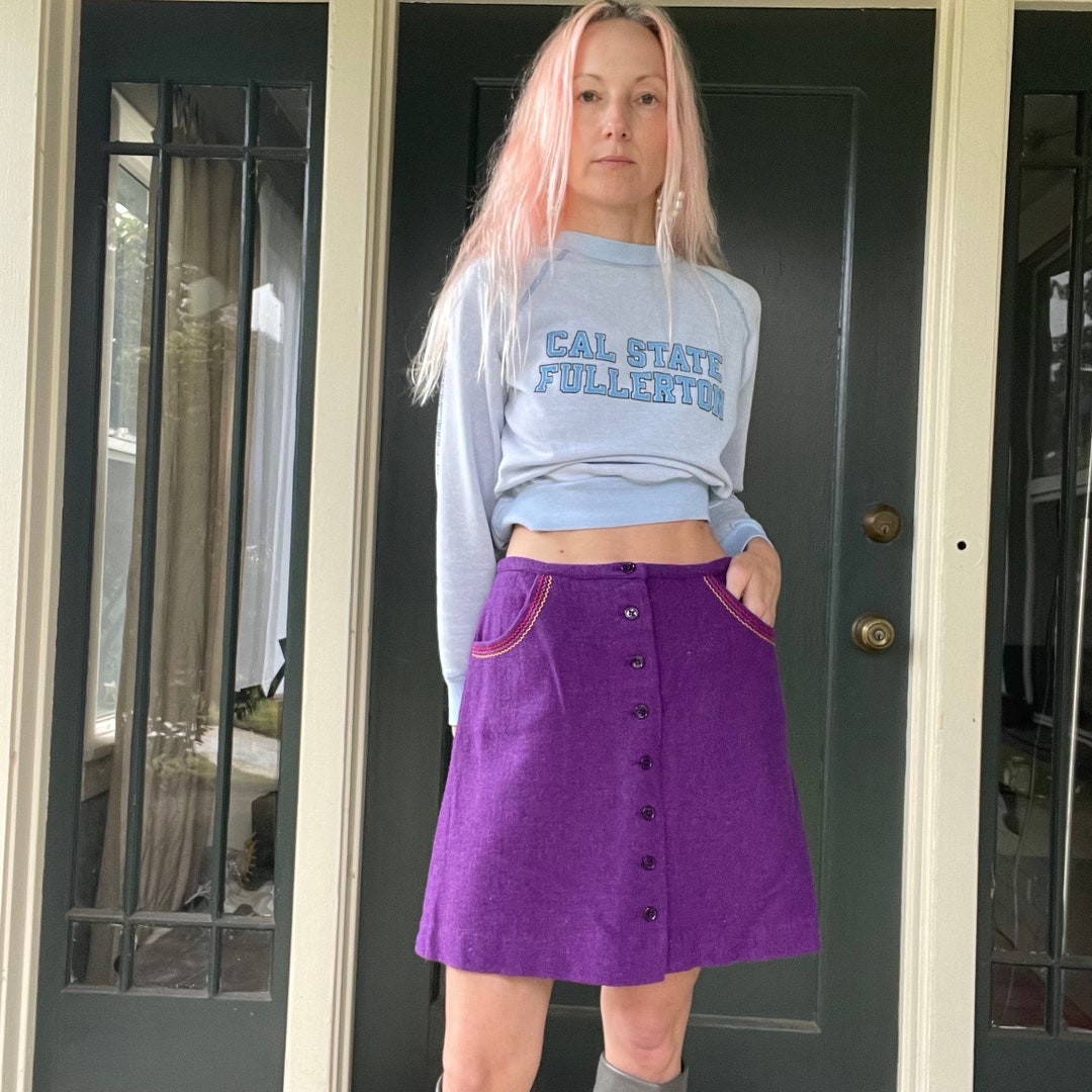 Vintage 60s 70s Purple Button up Mod Mini Skirt Miniskirt Size Small - Etsy