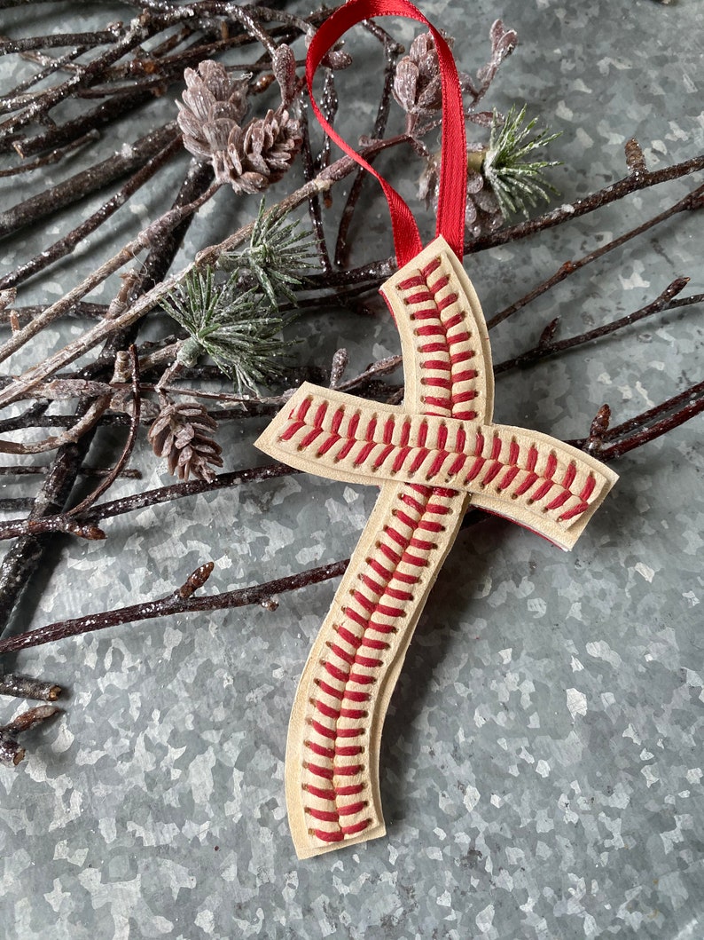 Baseball Cross Ornament ~ Christmas Ornament ~ Baseball Leather ...