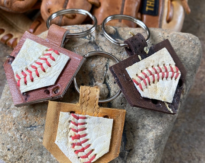 Baseball Key Chain Home Plate From Leather Baseball Glove and Baseball ...