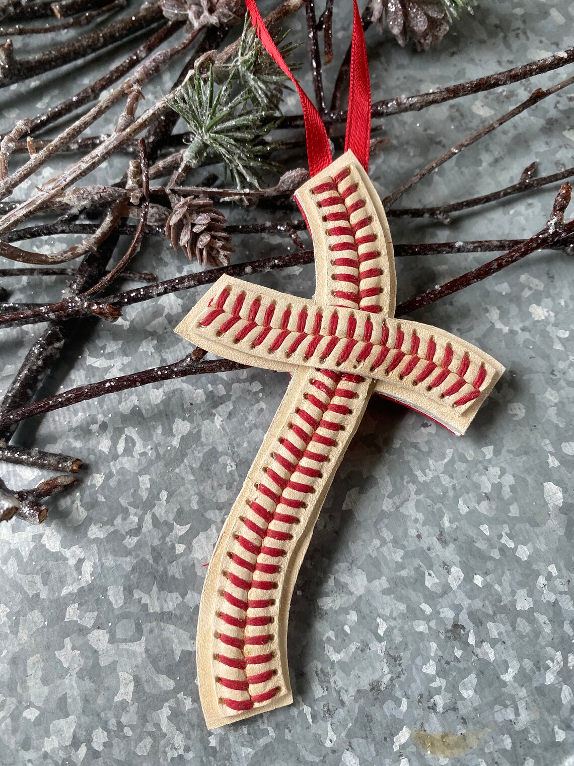 Baseball Cross Ornament ~ Christmas Ornament ~ Baseball Leather ...