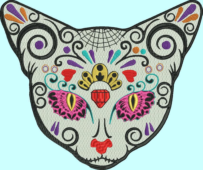 Sugar Skull Cat Machine Embroidery Design - Etsy