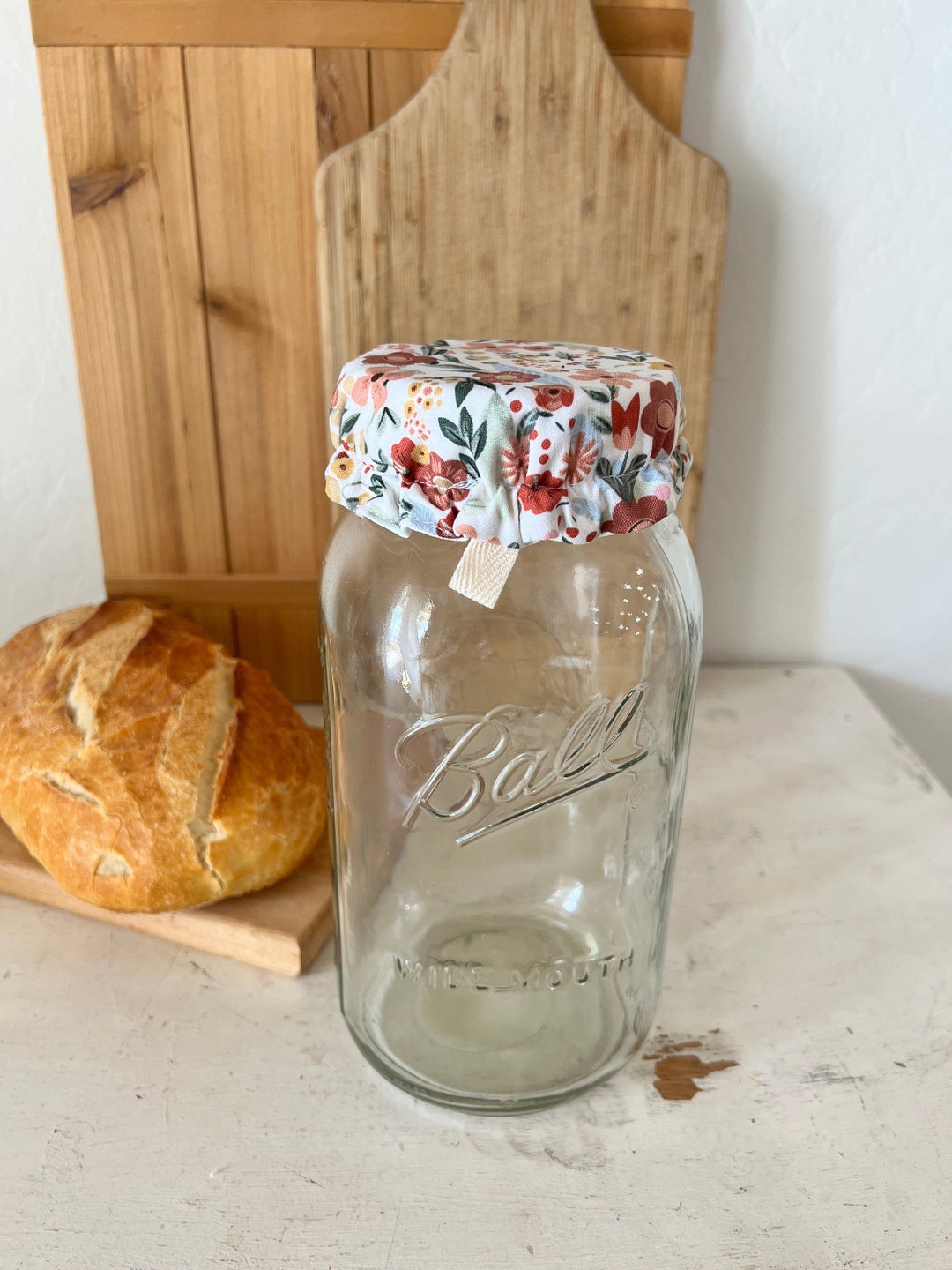 Wildflower Jar Cover, Sourdough Starter, Mason Jar Cover, Fabric Jar ...
