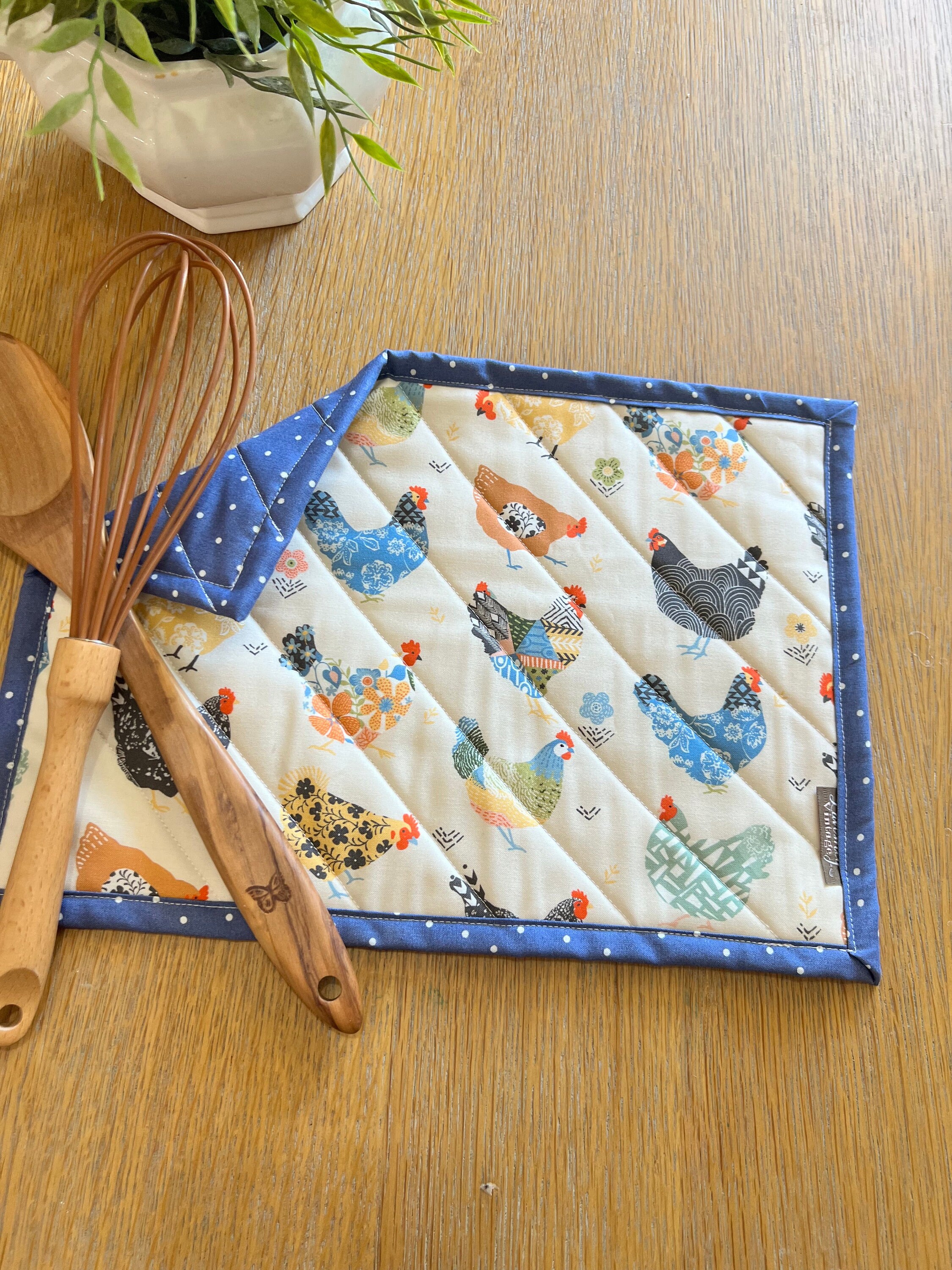 Floral Chicken Casserole Hot Pad, Oversized Quilted Hot Pad, Large ...