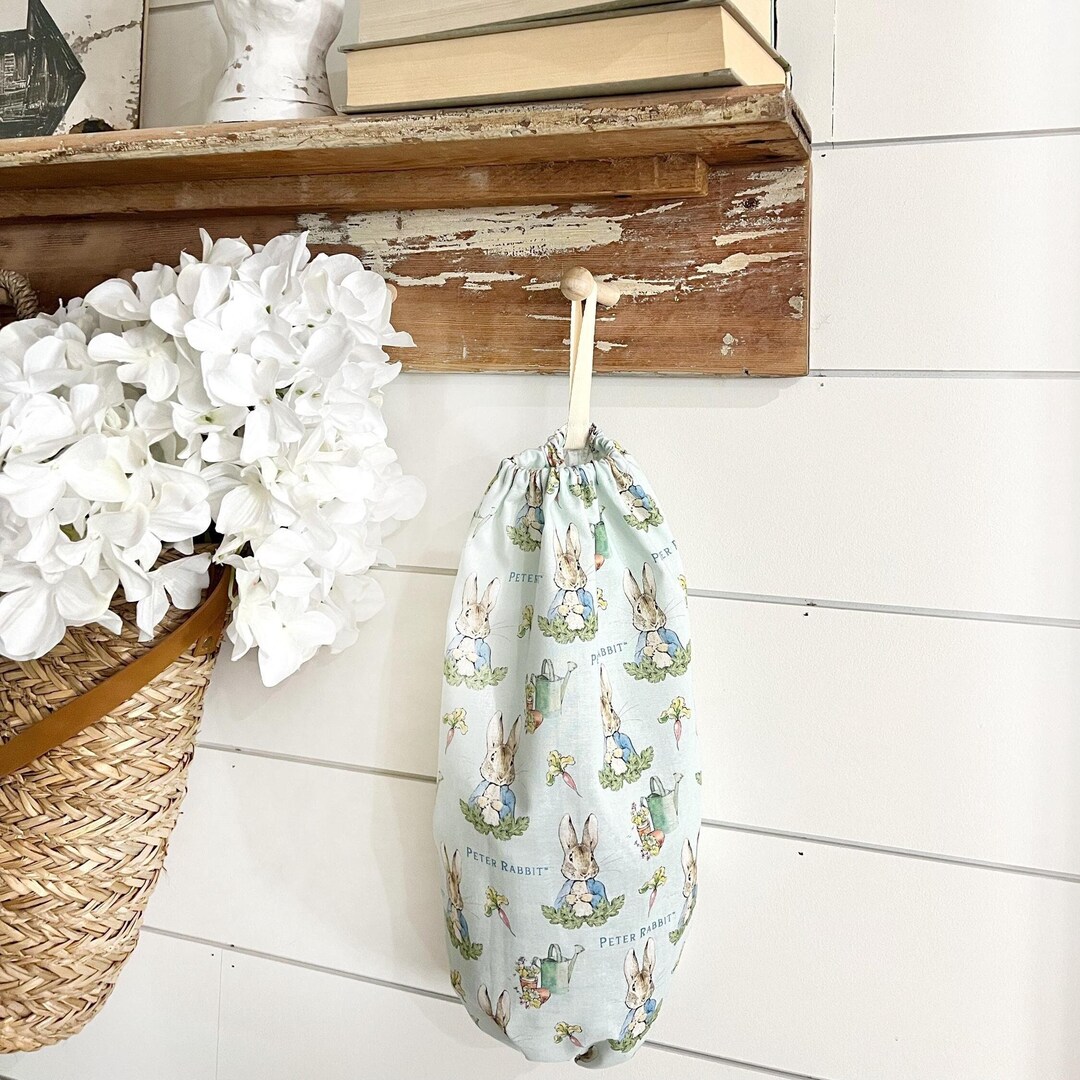 Rabbit on Blue Plastic Bag Holder, Hanging Bag Holder, Plastic Bag ...