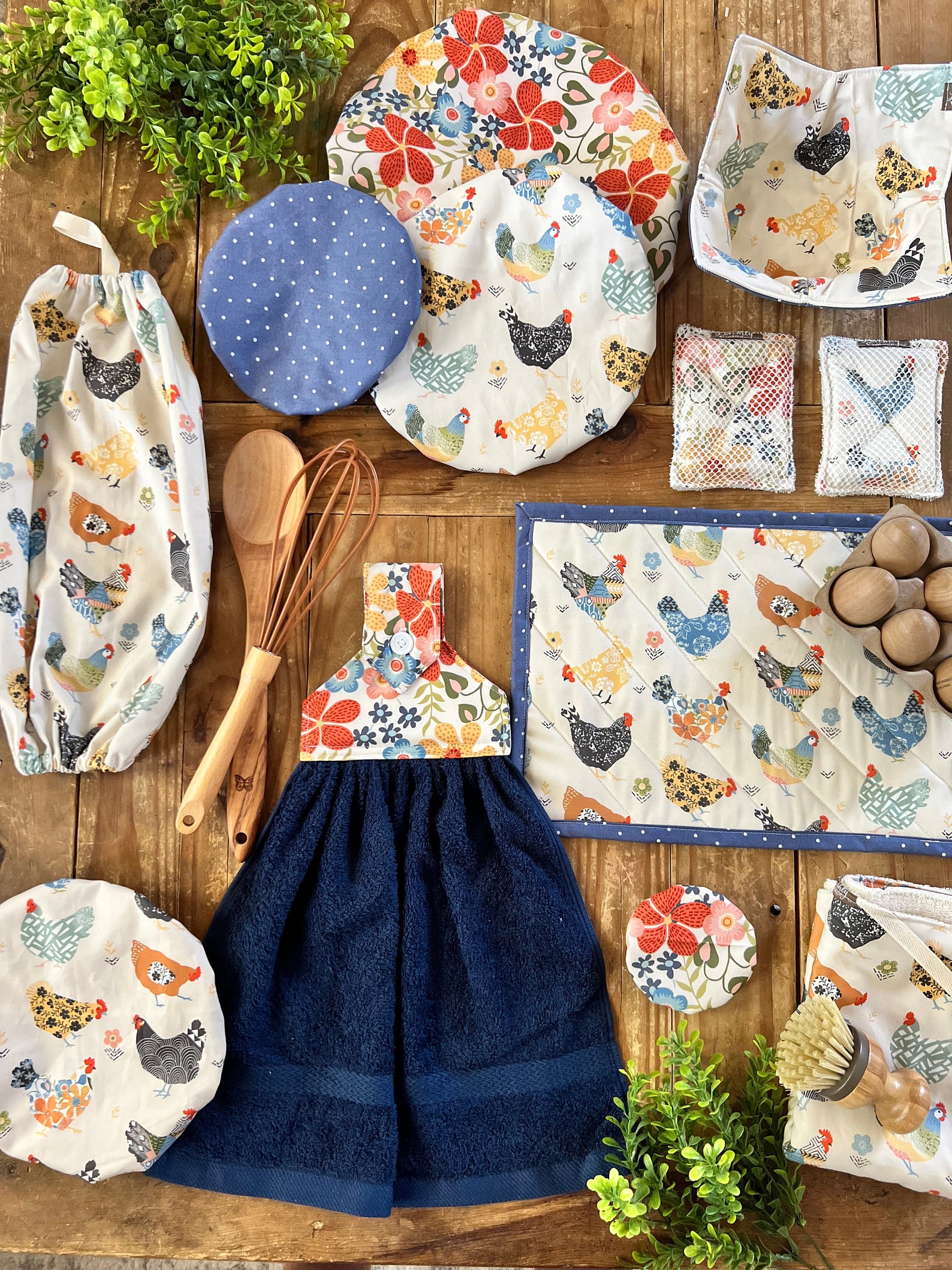Floral Chicken Casserole Hot Pad, Oversized Quilted Hot Pad, Large ...