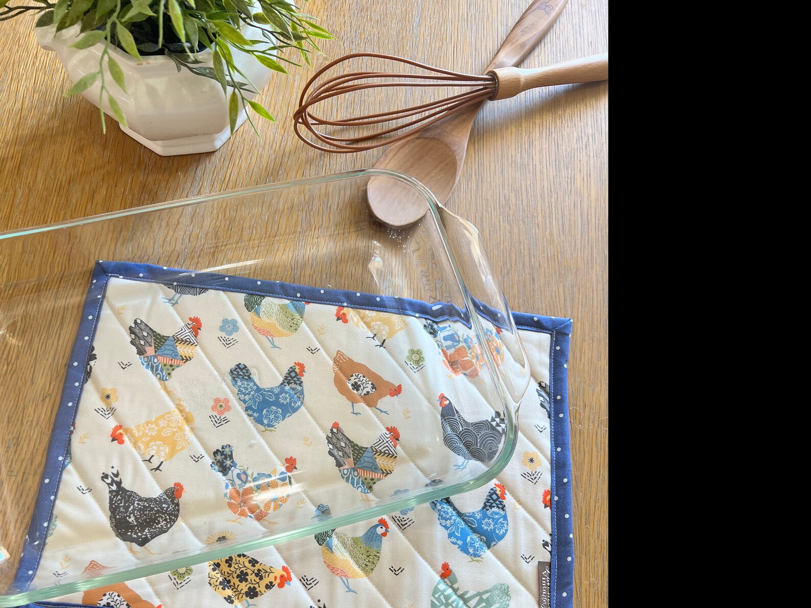 Floral Chicken Casserole Hot Pad, Oversized Quilted Hot Pad, Large ...