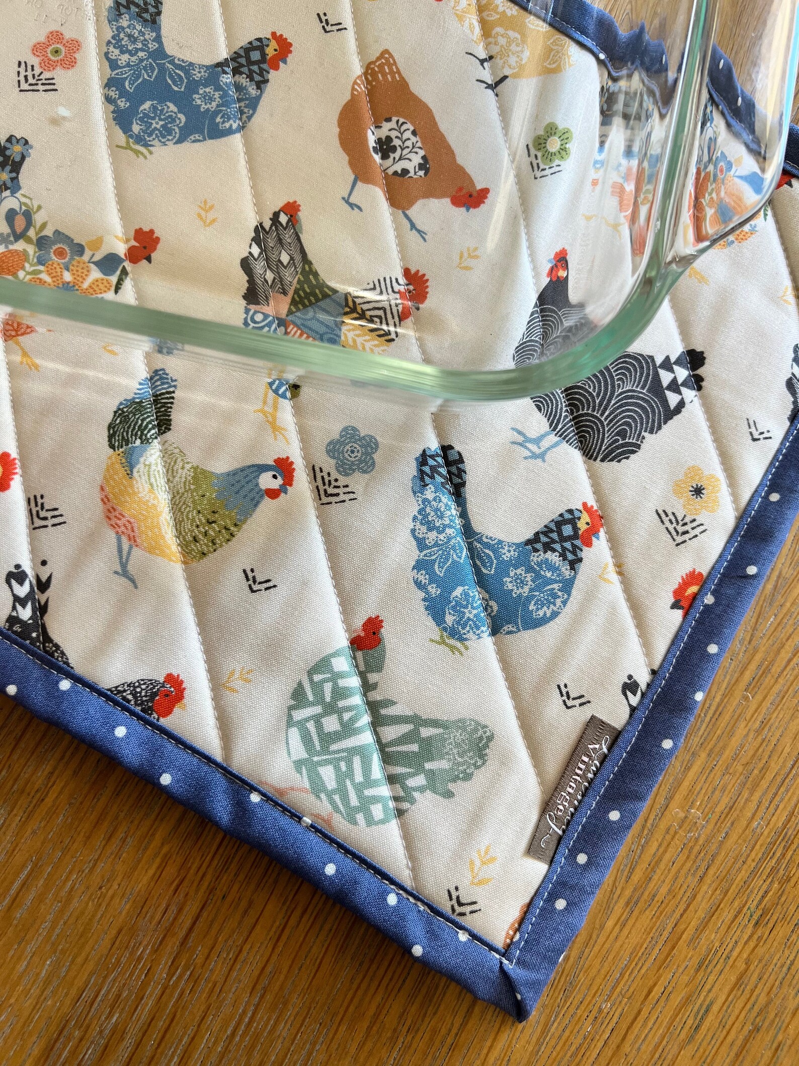 Floral Chicken Casserole Hot Pad, Oversized Quilted Hot Pad, Large ...
