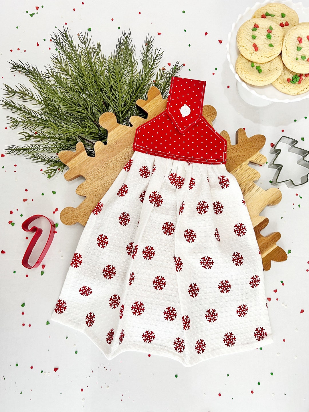 Red Snowflakes Towel, Christmas Towel, Hanging Hand Towel, Kitchen ...