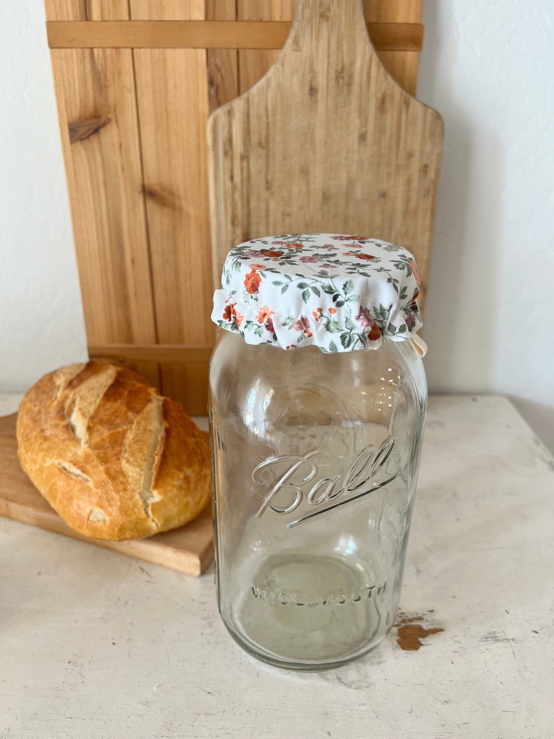 Emily Florals Jar Cover, Sourdough Starter, Mason Jar Cover, Fabric Jar ...